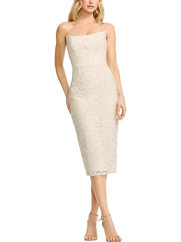 Dress The Population Cosette Floral Lace Midi Dress - Off White