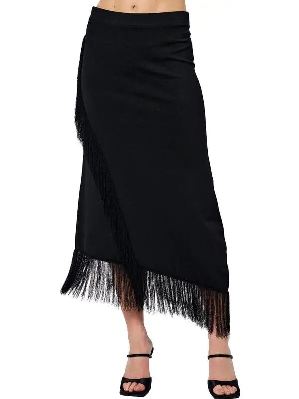CIEBON Asymmetric Fringe Skirt - Black