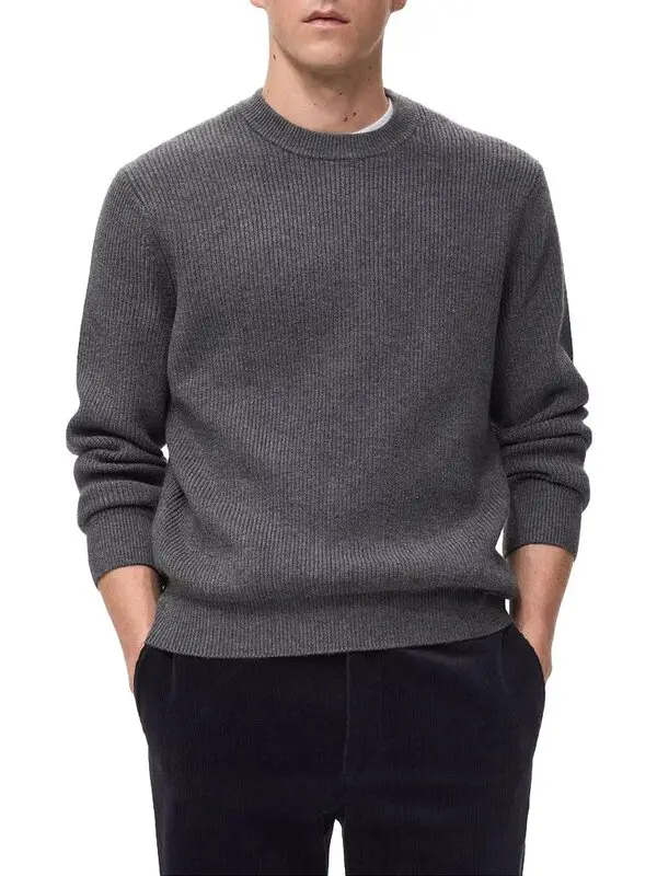Mango Ribbed Crewneck Sweater - Dark Heather Grey