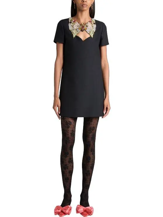 Valentino Garavani Butterfly Beaded Wool And Silk Mini Dress - Black Multi