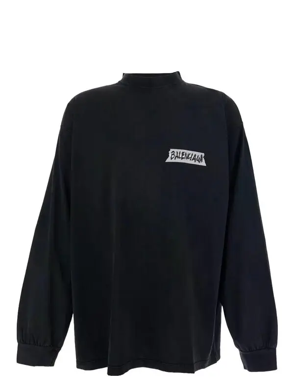 Balenciaga Masking Tape Long-sleeve Large-fit T-shirt In Faded - Black