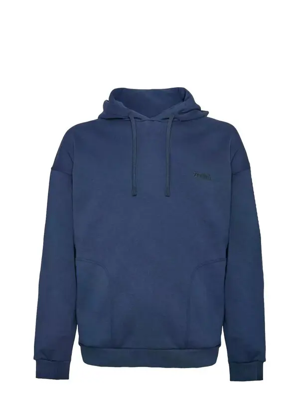 Zegna Logo-embroidered Hoodie - Blue