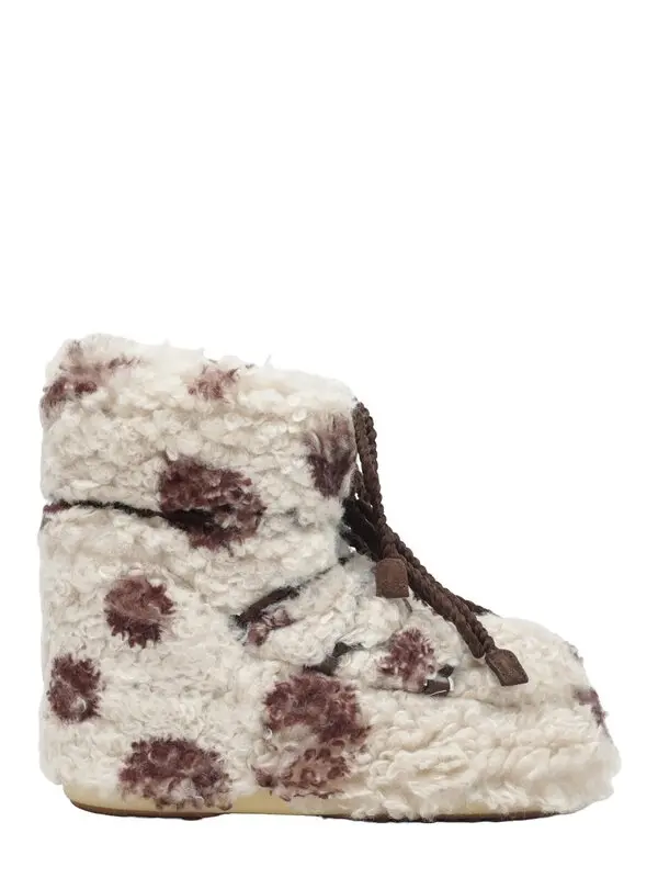 Moon Boot Icon Low Curly Boot With Cow Print - White