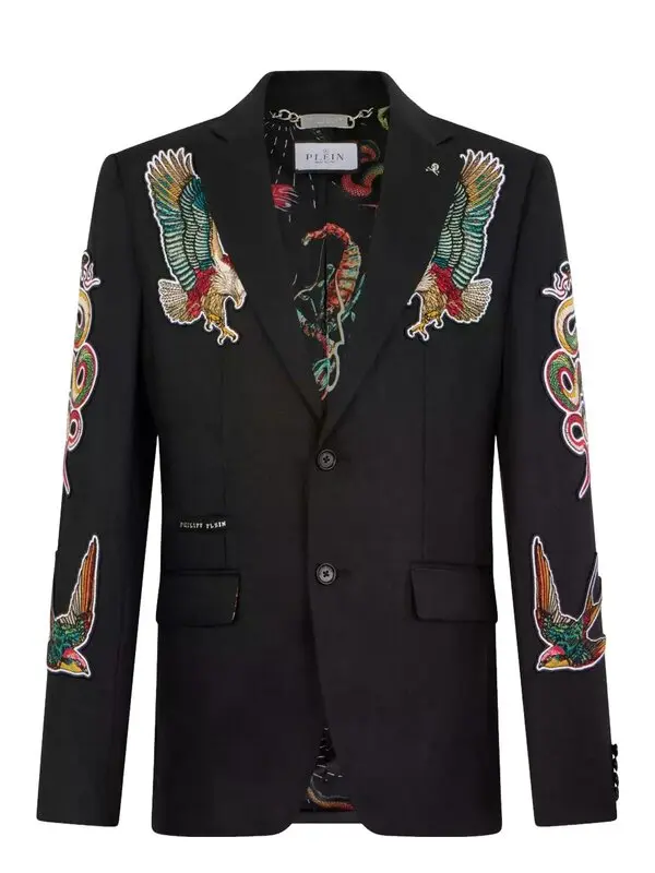 Philipp Plein Embroidered Tattoo Blazer - Black