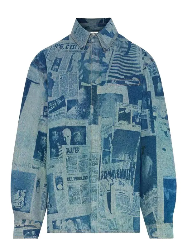 Jean Paul Gaultier Newspaper Print Denim Shirt - Blue