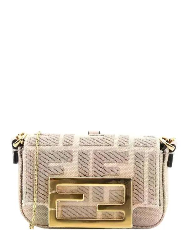 Fendi Chain Baguette Charm Zucca Canvas Nano Crossbody Bag - Neutrals