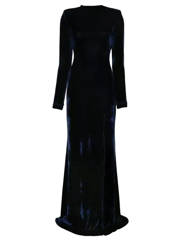 MIAU BY CLARA ROTESCU Long-sleeve Slit Maxi Dress - Blue
