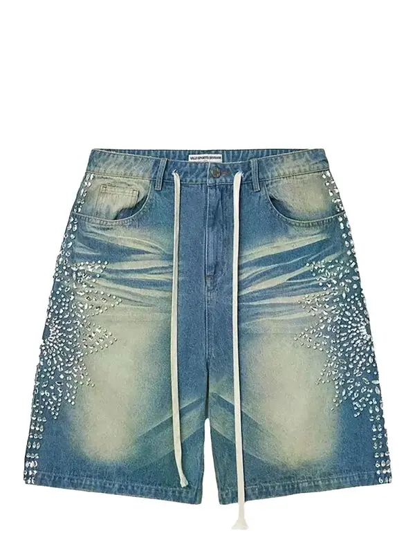 VALE Sirens Crystal Denim Shorts - Blue