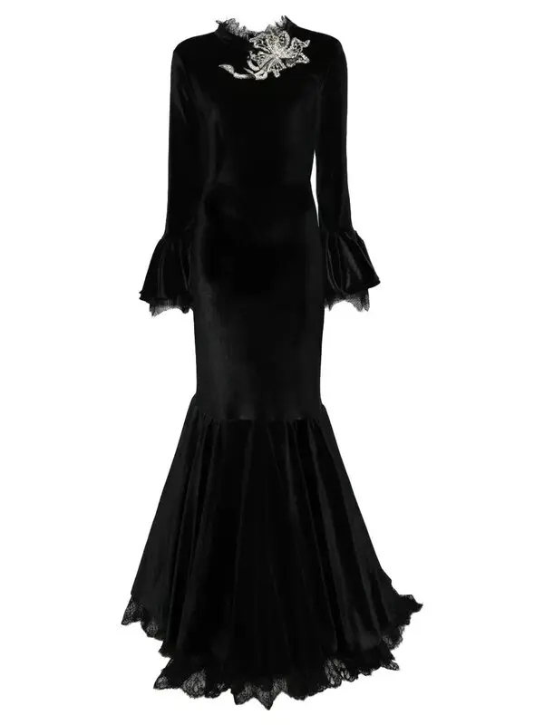 MIAU BY CLARA ROTESCU Embellished Bell-sleeve Maxi Dress - Black