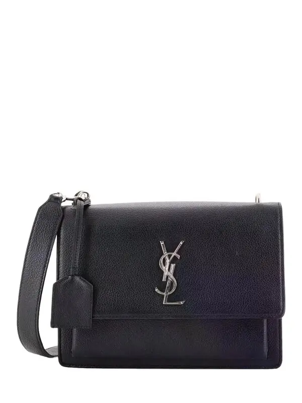 Saint Laurent Sunset Satchel Leather Medium Crossbody Bag - Black