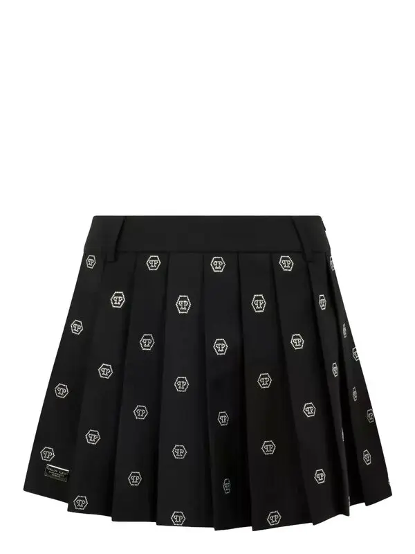 Philipp Plein Pleated Monogram Strass Miniskirt - Black
