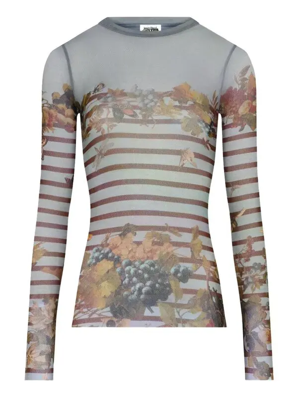 Jean Paul Gaultier Long Sleeve Striped Grape Top - Grey