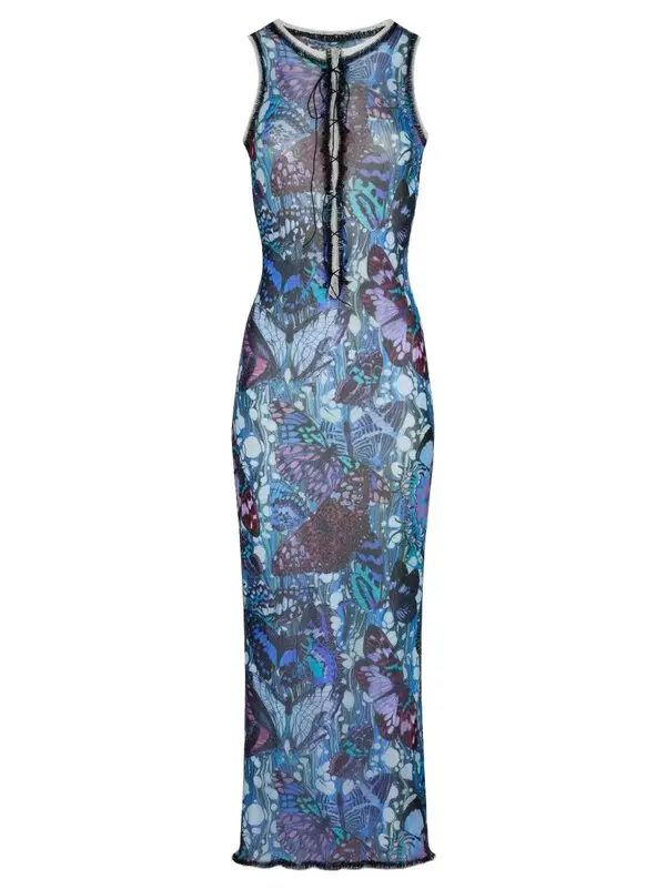 Jean Paul Gaultier Butterfly-print Mesh Dress - Blue