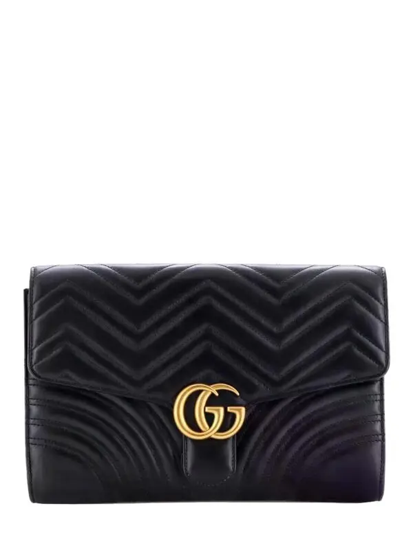 Gucci Gg Marmont Flap Matelasse Leather Clutch - Black