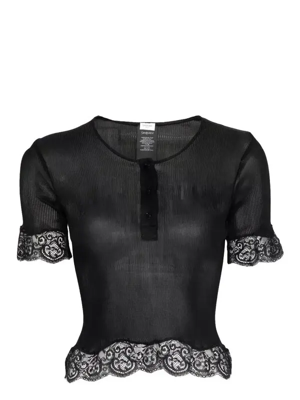 Saint Laurent Lace-detail T-shirt - Black