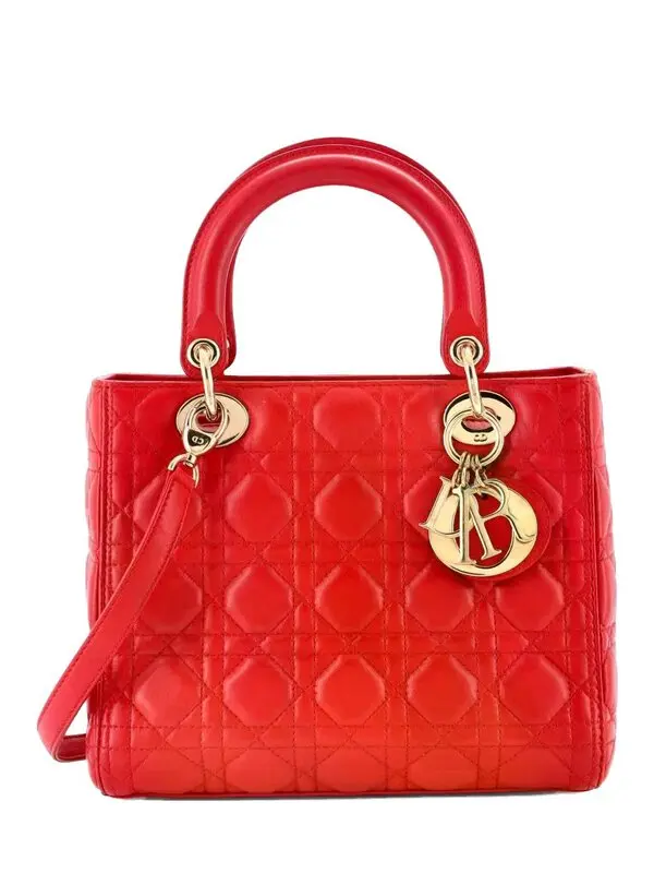 Dior Lady Cannage Quilt Lambskin Medium Satchel - Red