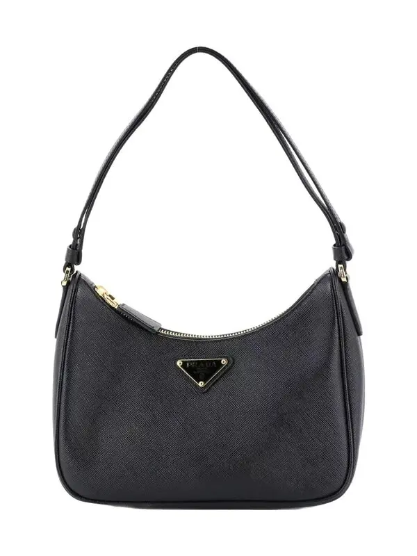 Prada Adjustable Handle Zip Saffiano Leather Mini Hobo Bag - Black