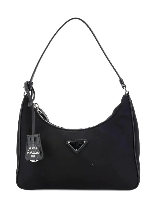 Prada Re-edition 2005 Tessuto With Saffiano Leather Mini Hobo Bag - Black
