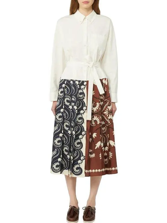Max Mara Ondina Long Sleeve Print Shirtdress - White