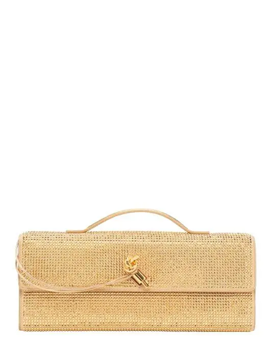 Bottega Veneta Andiamo Crystal Embellished Clutch - 9776 Porridge/gold