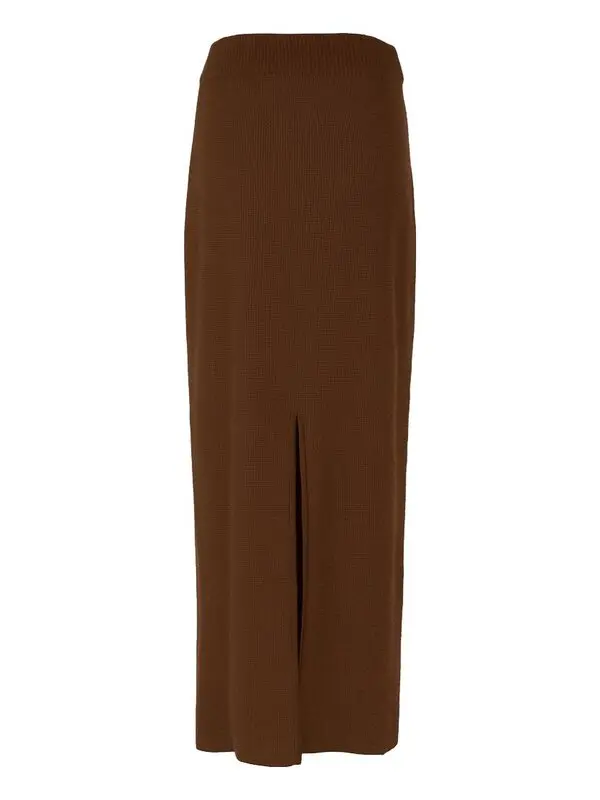 Alexandra Bueno Ribbed Knit Midi Skirt - Brown