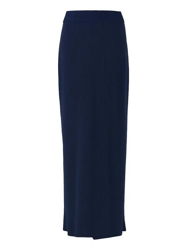 Alexandra Bueno Ribbed Knit Midi Skirt - Navy
