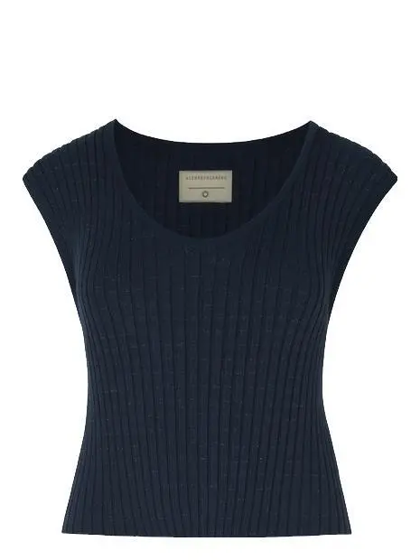 Alexandra Bueno Cherry Knit Top - Navy