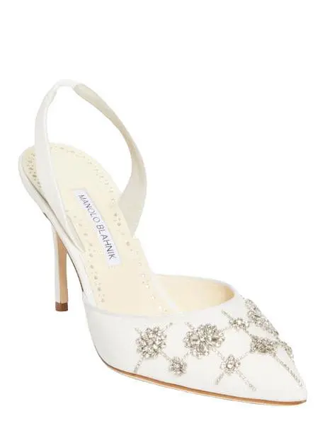 Manolo Blahnik Ralyne Embellished Slingback Pumps - Cream
