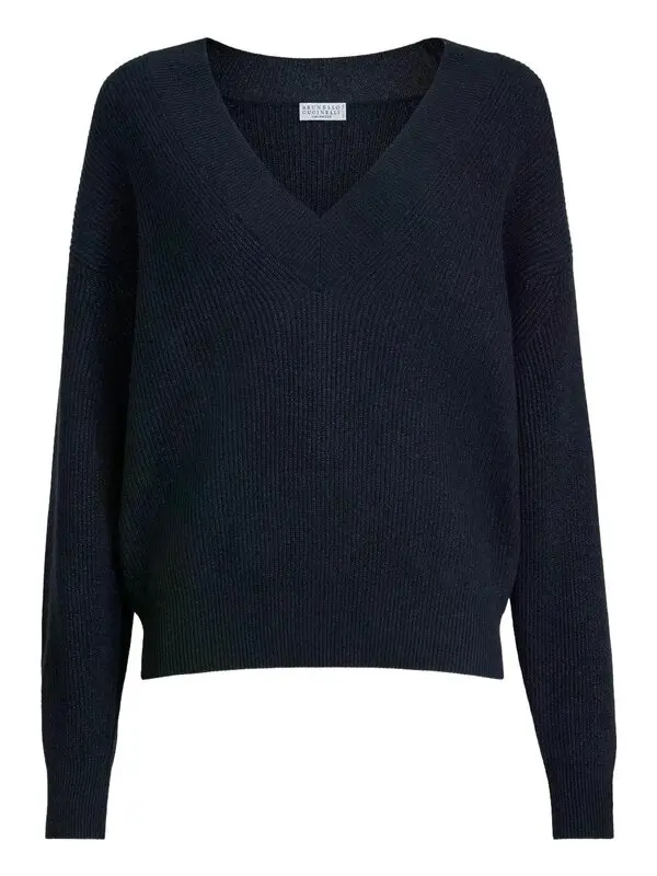 Brunello Cucinelli Ribbed V-neck Sweater - Blue