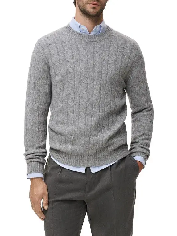 Mango Braided Cable Knit Wool Sweater - Medium Heather Grey