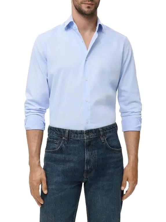 Mango Slim Fit Cotton Blend Button-up Shirt - Sky Blue