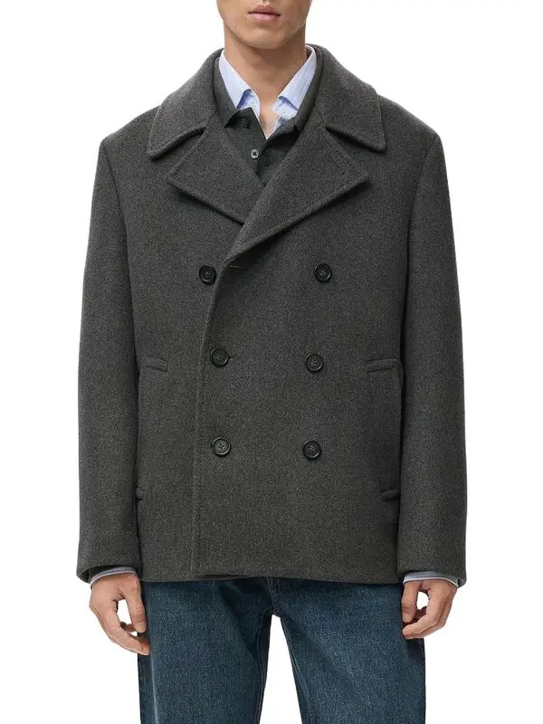 Mango Wool Blend Double Breasted Pea Coat - Grey