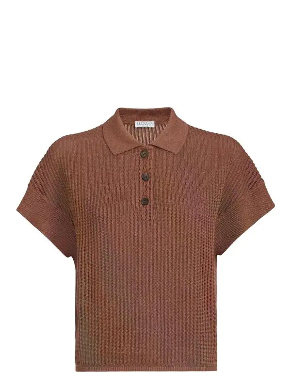 Brunello Cucinelli Ribbed Buttoned Polo Shirt - Orange