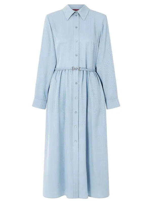 Gucci Belted Silk-satin Jacquard Shirt Dress - Blue