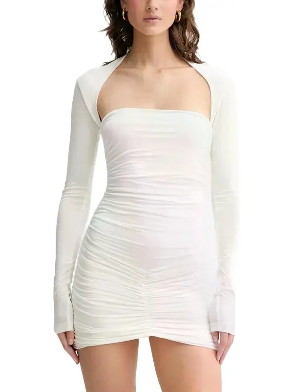 LA MANIA Long-sleeve Gathered Mini Dress - White