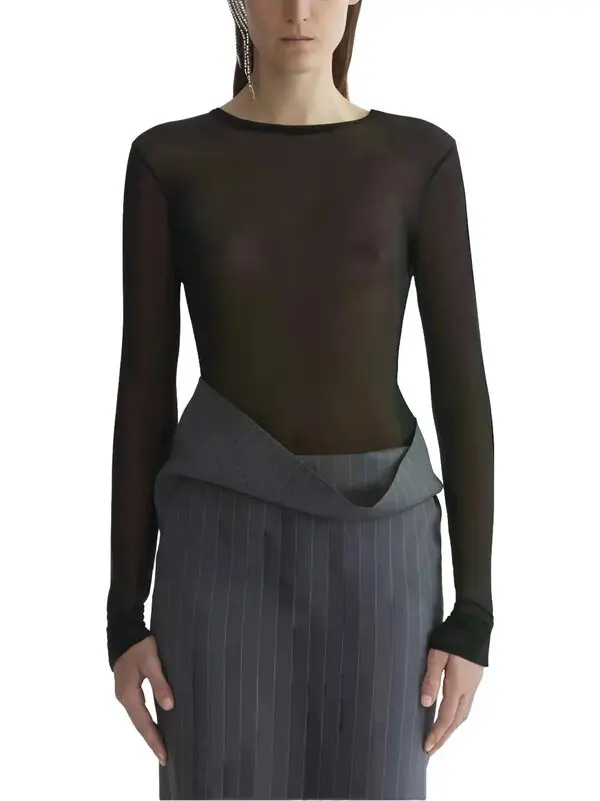MUGLER Long-sleeved Sheer Top - Black