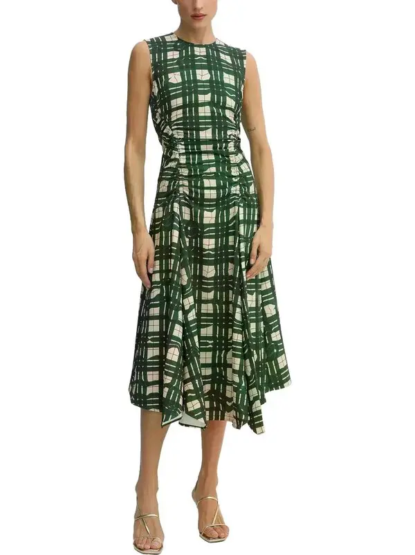 Stine Goya Ruched Checkered Midi Dress - Green