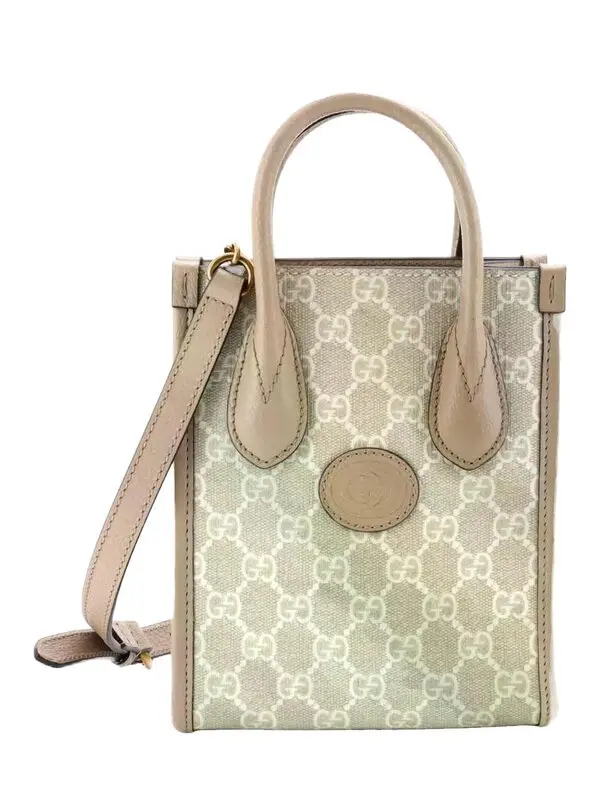 Gucci Interlocking G Patch Gg Coated Canvas Mini Satchel - Neutrals