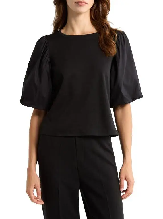 Vince Camuto Puff Sleeve Knit Top - Rich Black