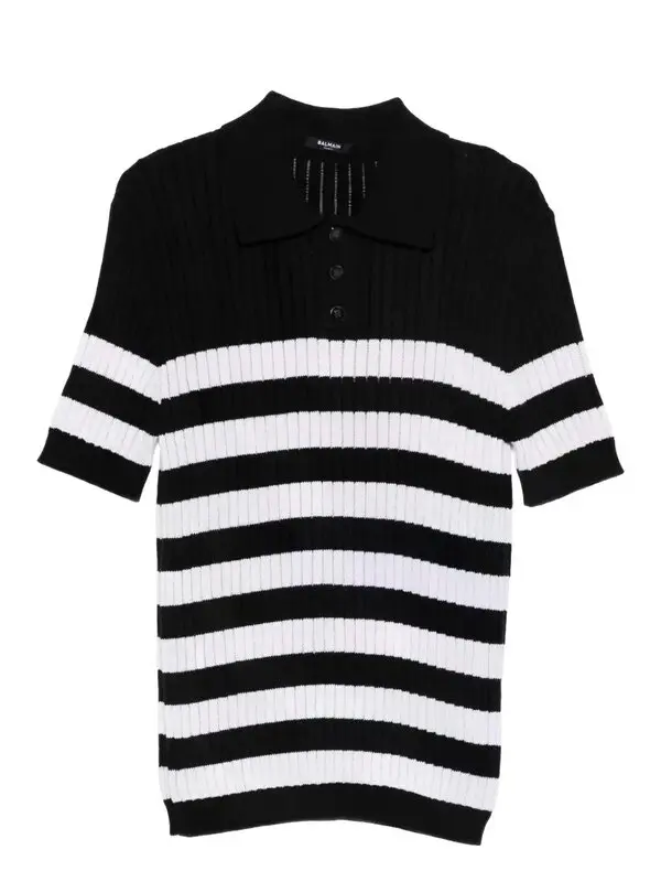 Balmain Striped-pattern Polo Shirt - Black