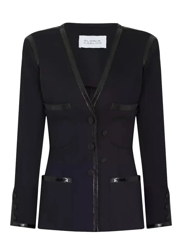 GLORIA COELHO Buttoned V-neck Jacket - Black