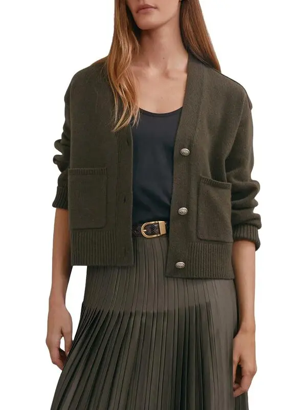 REISS Wool And Cashmere Cardigan - Khaki Green