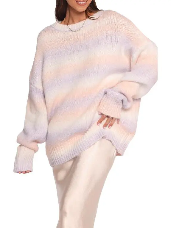 PETAL & PUP Joy Oversized Striped Sweater - Lavender Stripe