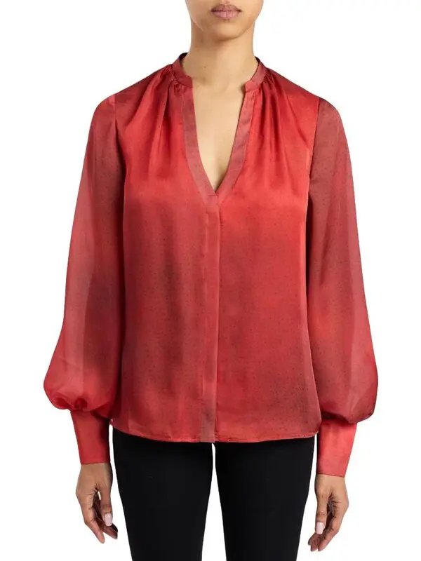 Santorelli Willow Buttoned Blouse - Scarlet