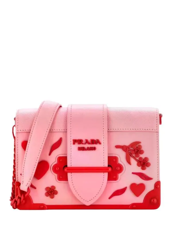 Prada Cahier Embellished Leather Crossbody Bag - Pink