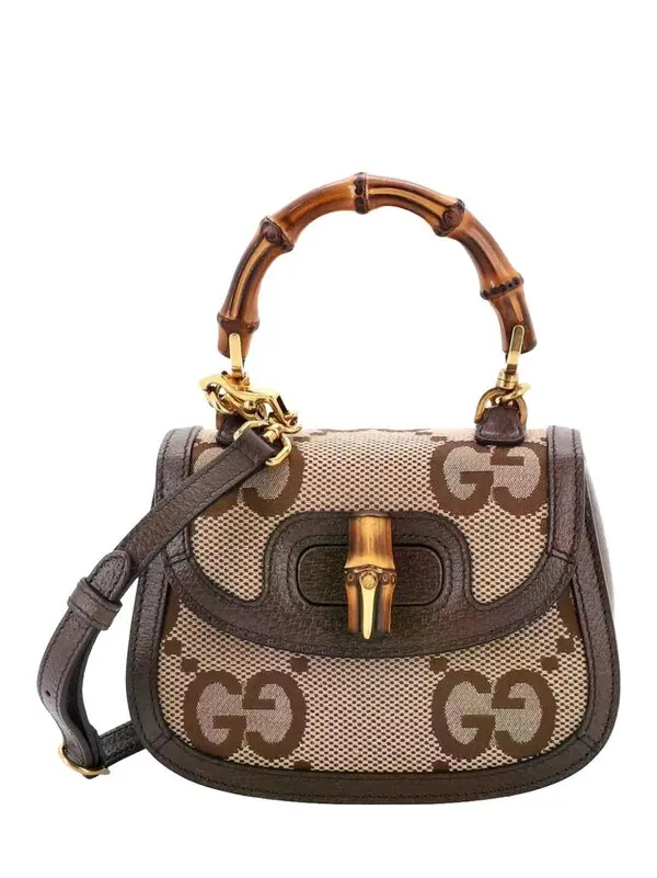 Gucci Bamboo 1947 Top Handle Jumbo Gg Canvas Mini Crossbody Bag - Brown