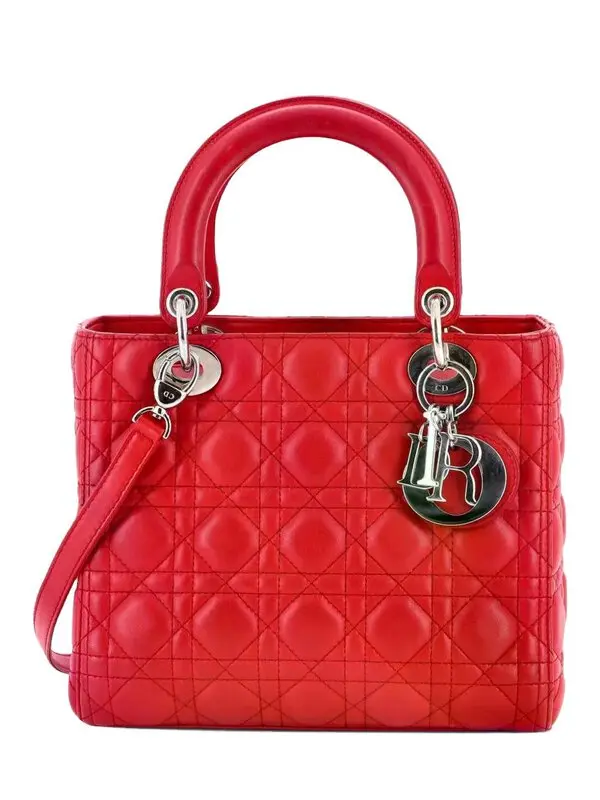 Dior Lady Medium Satchel Lambskin Cannage Quilt - Pink