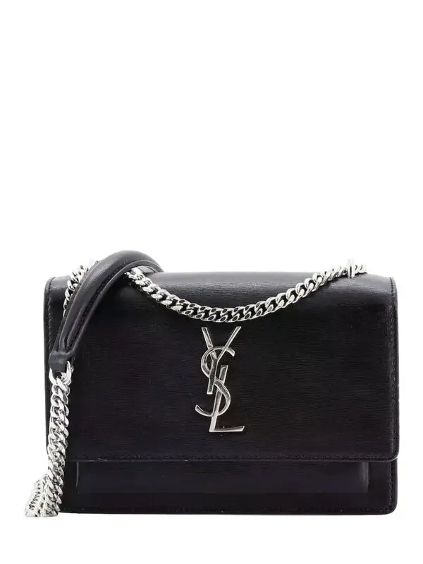 Saint Laurent Sunset Chain Wallet Leather Crossbody Bag - Black