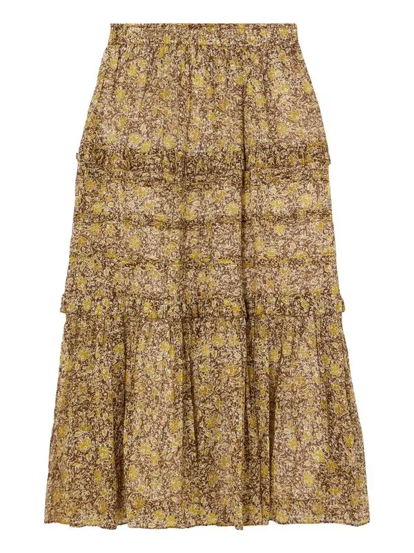 Isabel Marant Volomia Floral-print Tiered Cotton Midi Skirt - Green