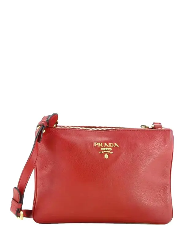 Prada Double Zip Vitello Daino Small Crossbody Bag - Red